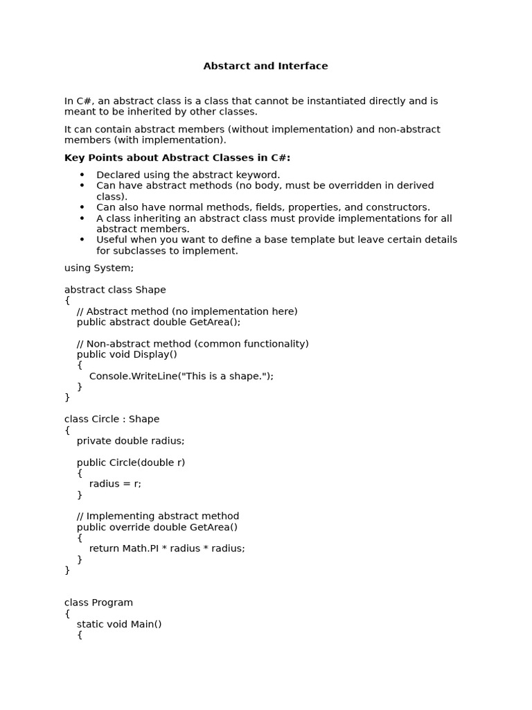 Abstarct and Interface | PDF | Class (Computer Programming) | Method ...