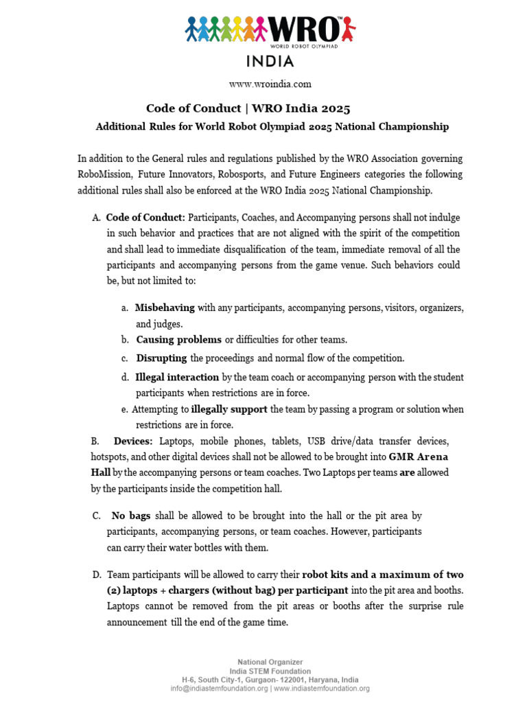 WRO India 2025 Championship Rules | PDF