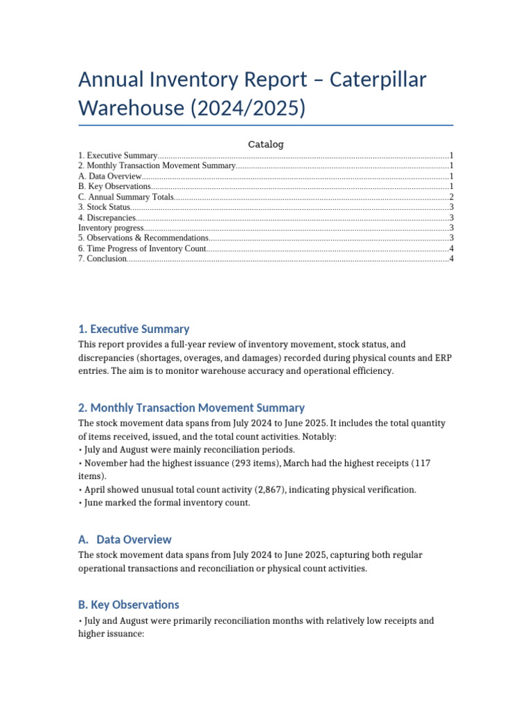 Caterpillar Inventory Report 2024 2025 | PDF
