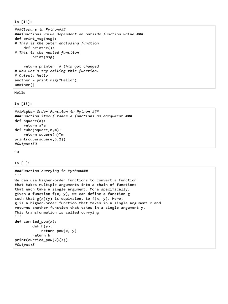 Closure,Function Currying, HOF and Decorators in Python | PDF
