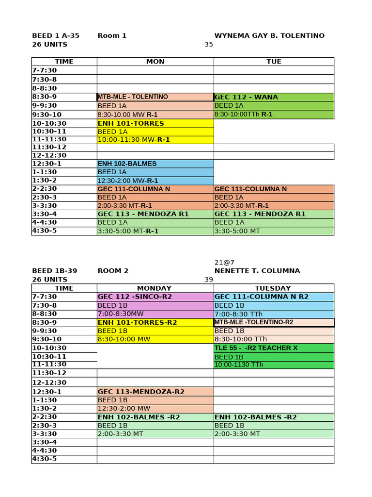 Class Schedules First Sem Sy 2025 2026 | PDF | Science | Liberal Arts ...