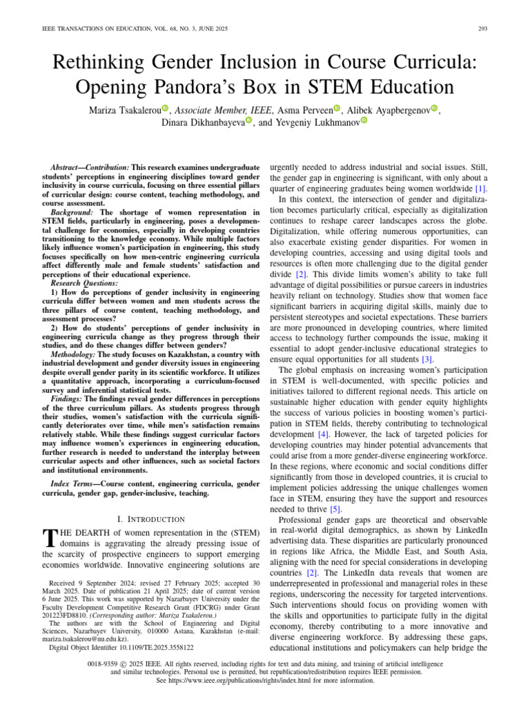 Gender Inclusion in STEM Curricula | PDF | Curriculum | Science ...