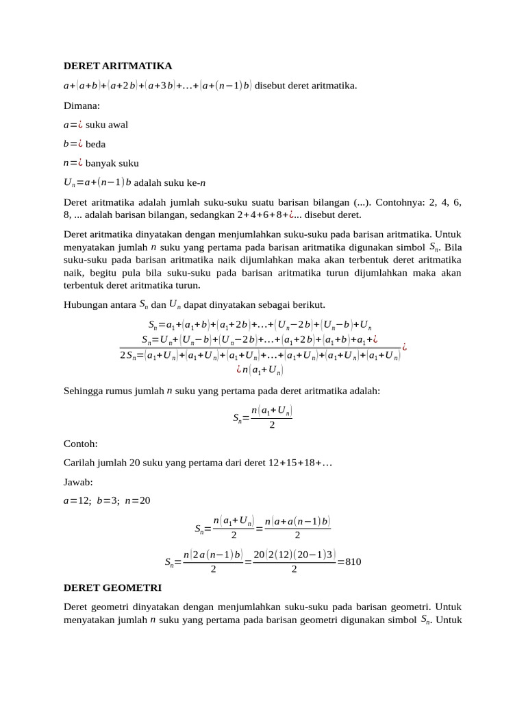 Deret Aritmatika dan Geometri: Rumus dan Contoh | PDF