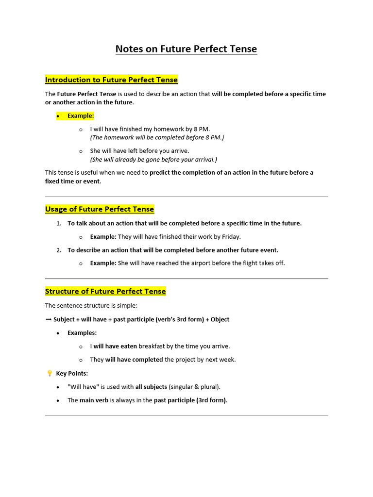 Understanding Future Perfect Tense | PDF | Perfect (Grammar) | Verb
