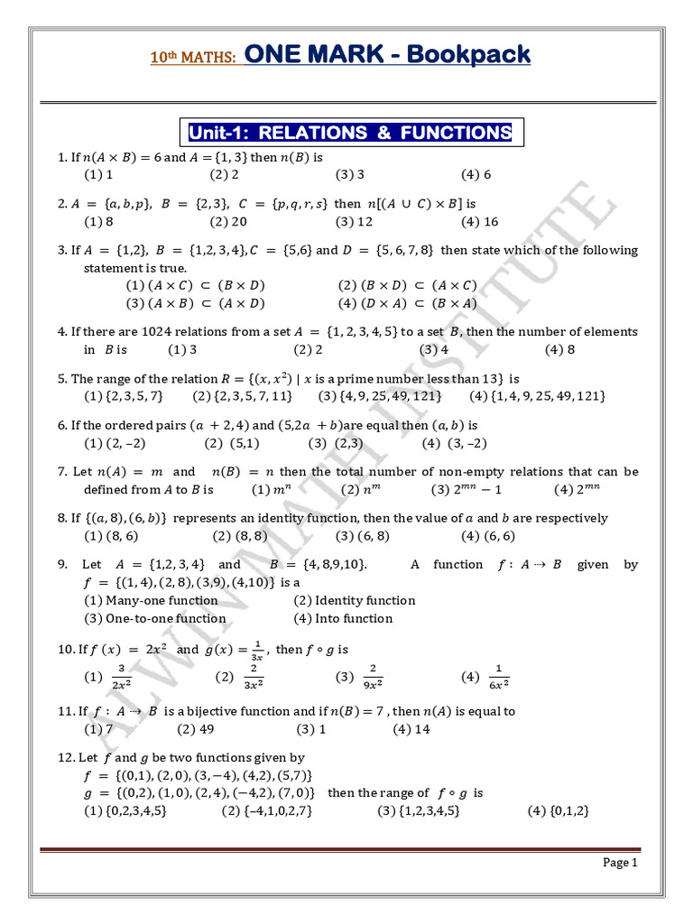 10th Grade Maths One Mark Questions | PDF | Matrix (Mathematics) | Sphere