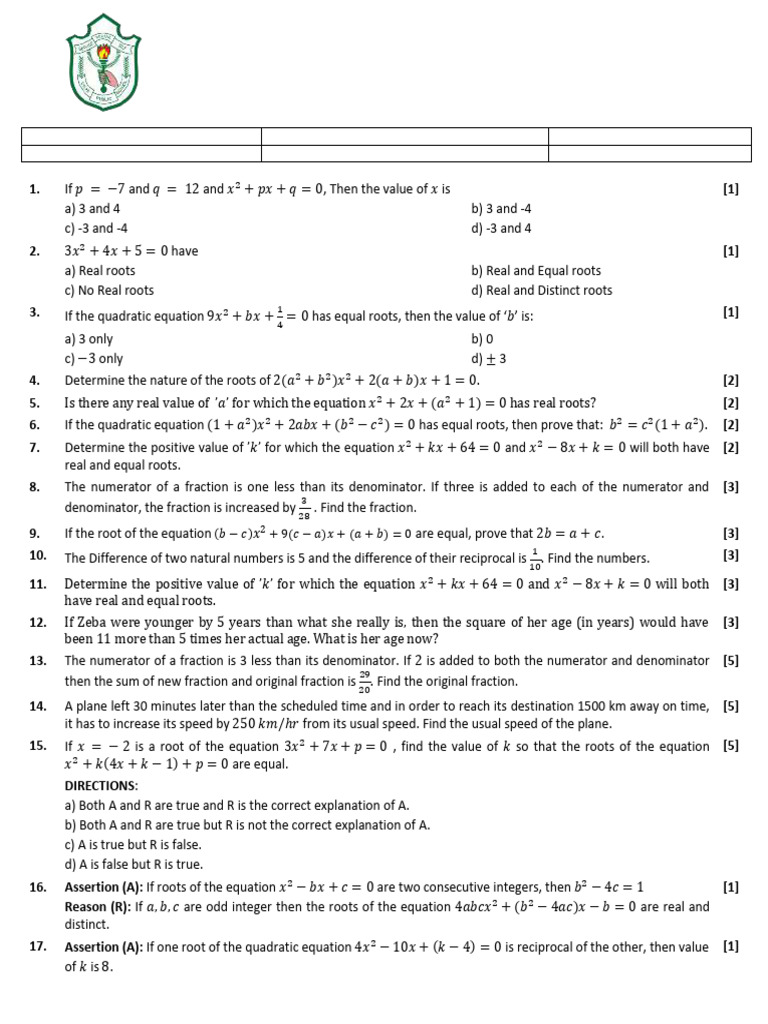 CH4 Quadratic Equation 1 1 | PDF | Discrete Mathematics | Algebra