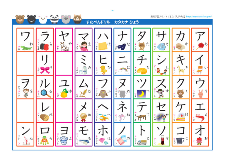 Japanese Katakana Table | PDF