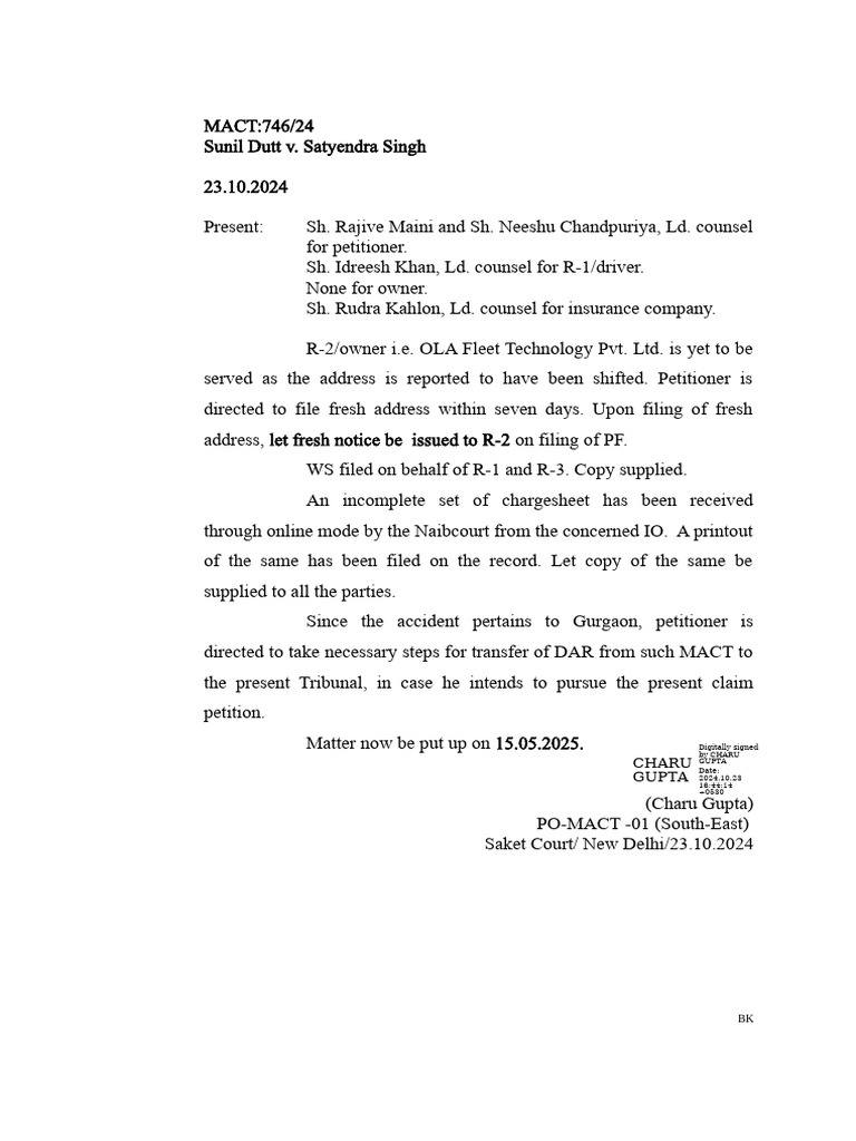 Order DT 23 Oct 2024 MACT Tanushree | PDF