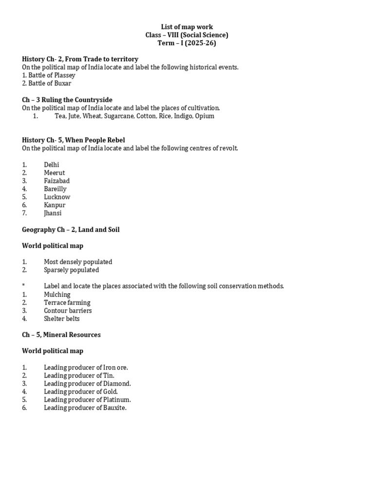 Class 8 Geography Map Work Guide | PDF