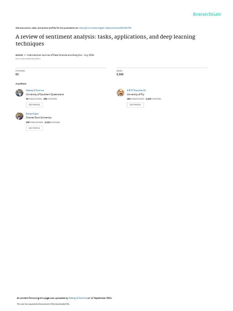 A Review of Sentiment Analysis: Tasks, Applications, and Deep Learning Techniques | PDF | Deep ...