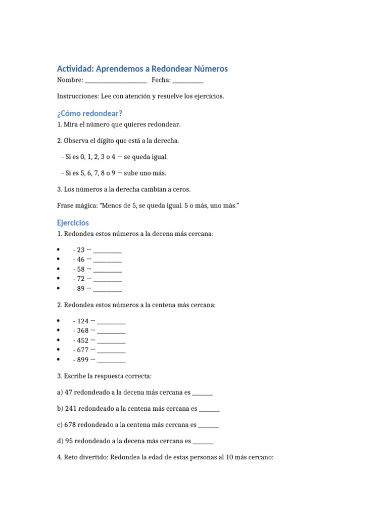 Actividad Redondeo 4to | PDF