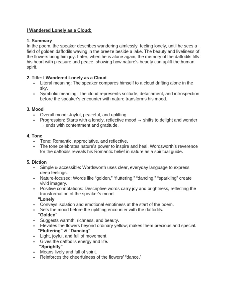 Analysis of "I Wandered Lonely as a Cloud" | PDF | Poetry