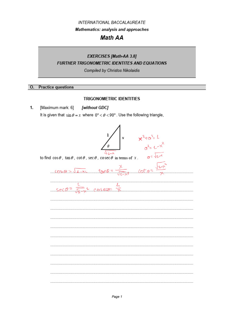 Trigonometric Identities Practice Exercises | PDF | Trigonometric ...