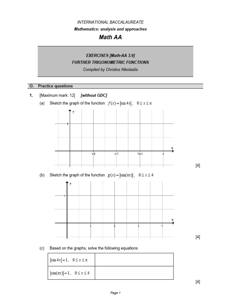 Trigonometric Functions Practice Exercises | PDF | Trigonometric ...