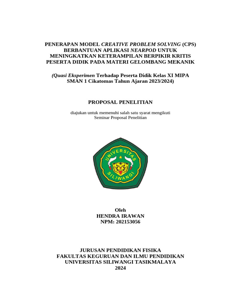 Hendra Irawan 202153056 Proposal Penelitian | PDF