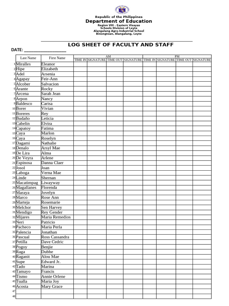 Log Sheet of Teachers and Employees 2022 | PDF | Leaf | Vegetables
