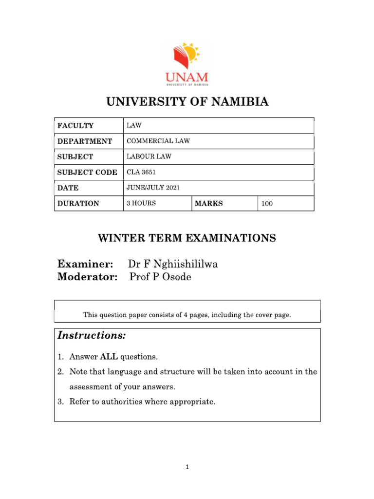Employment Law Exam Paper 2021 | PDF