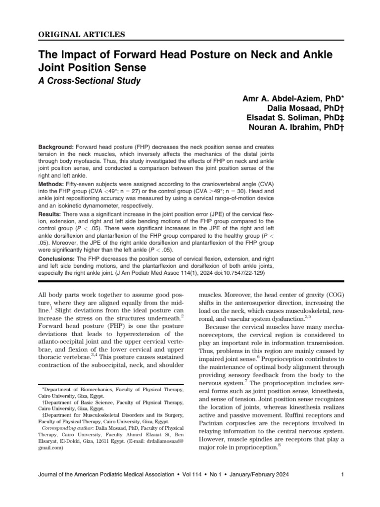 The Impact of Forward Head Posture On Neck and Ankle Joint Position ...