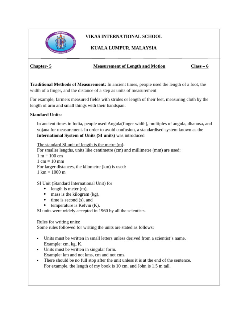 Class 6 Science Ch-5 Notes | PDF | Length | International System Of Units