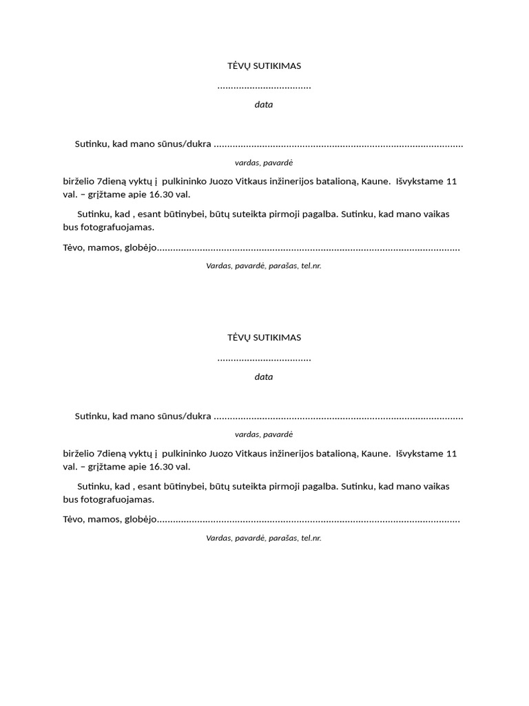 Tevu Sutikimai Del Keliones | PDF
