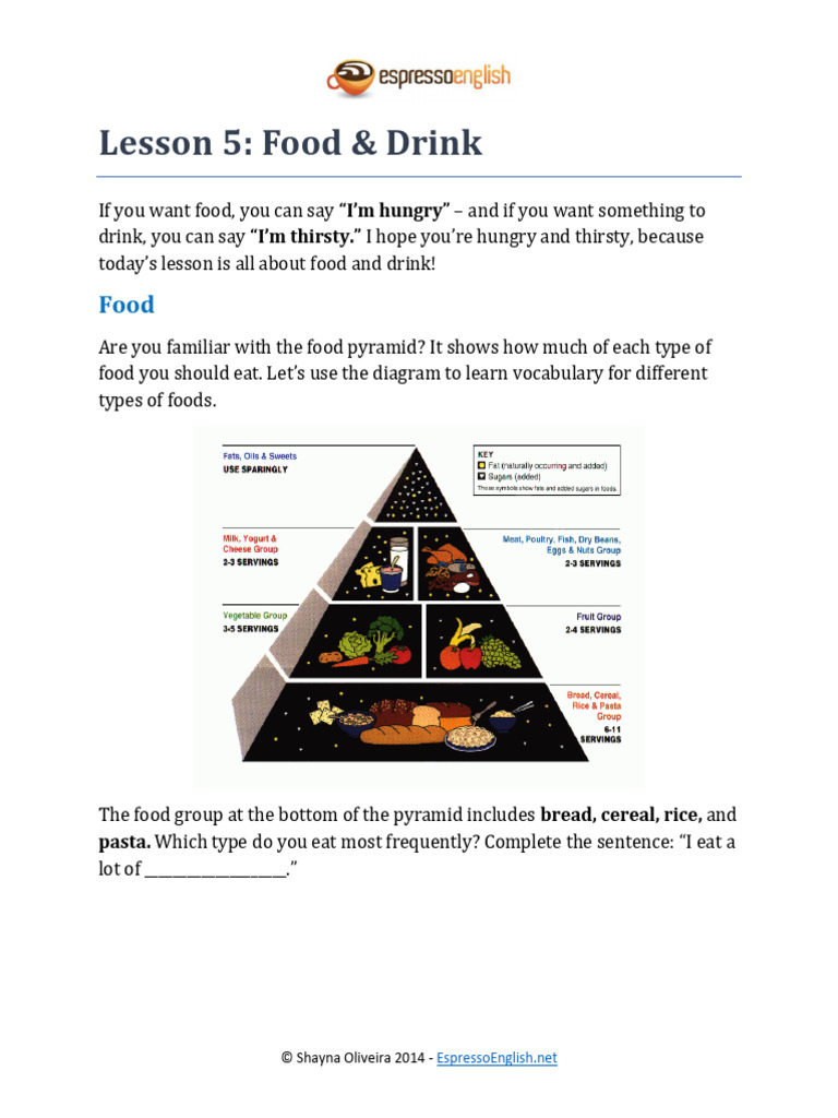Lesson 5 - Food and Drink | PDF | Foods | Drink