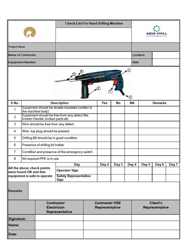 Hand Drilling Machine Inspection Checklist | PDF