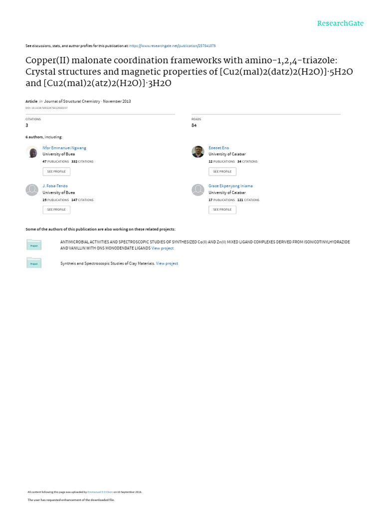 Synthesis, Crystal Structure, and Magnetic Properties of Bis (Aqua ...