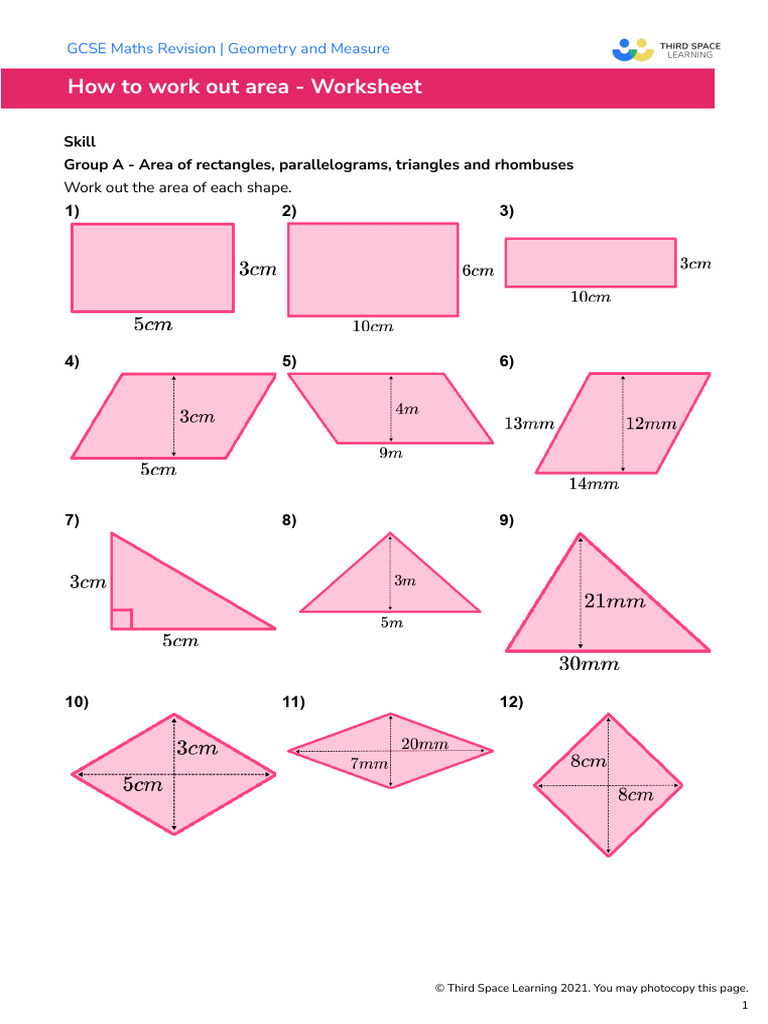 GCSE Maths Area Calculation Worksheet | PDF | Area | Elementary Geometry