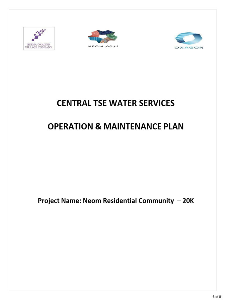 Central TSE Water Services O&M Plan | PDF | Pump | Sewage Treatment