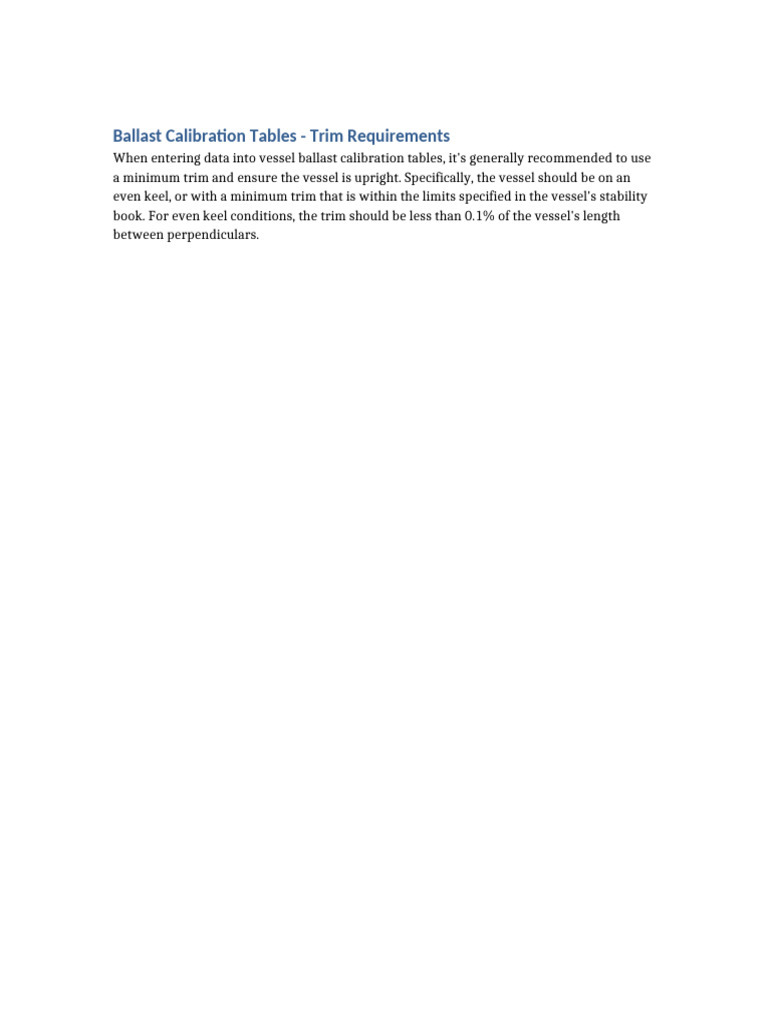 Ballast Calibration Tables Trim Requirements | PDF