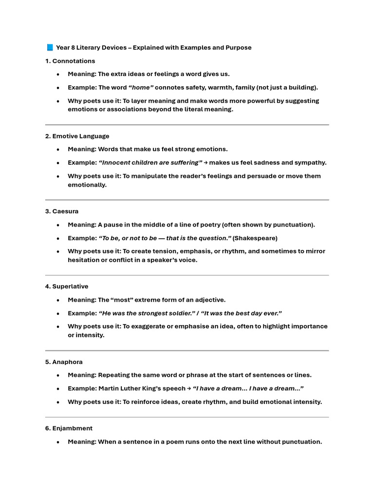 ? Year 8 Literary Devices 1 | PDF | Poetry | Linguistics