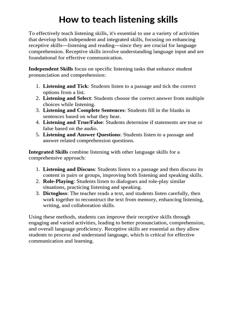 Teaching Effective Listening Skills | PDF