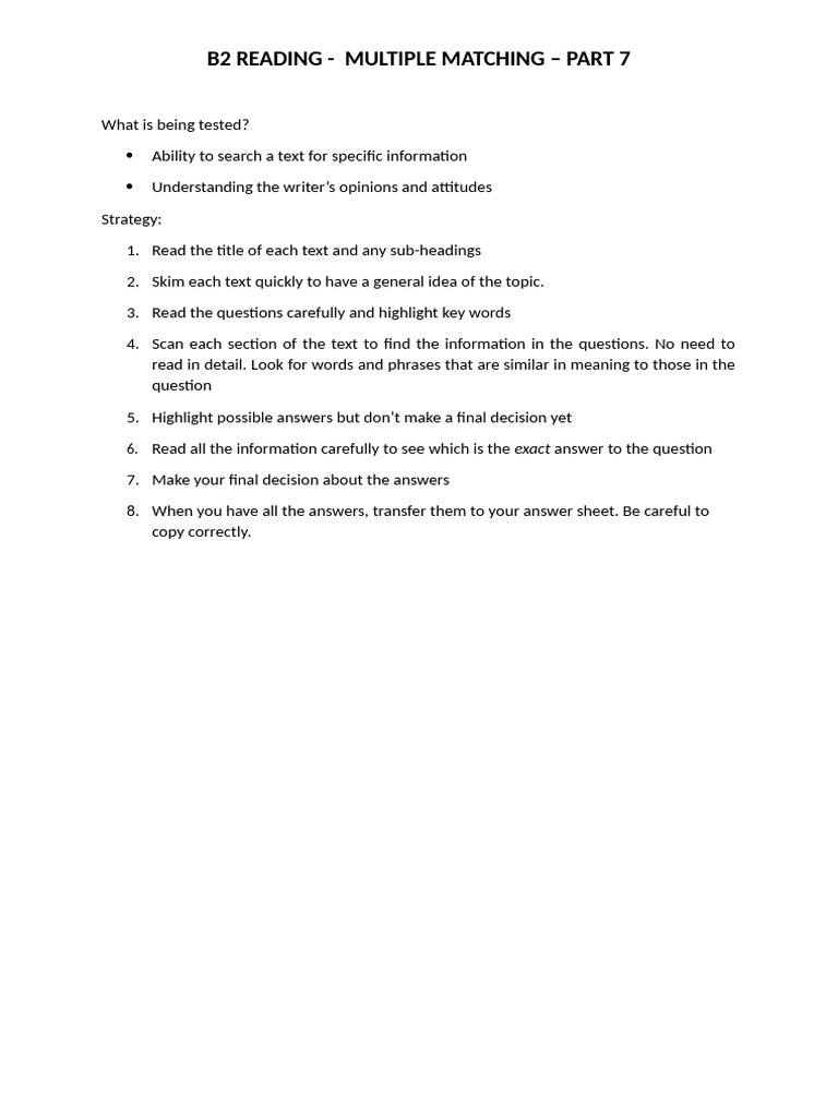 B2 Multiple Matching - Tips | PDF