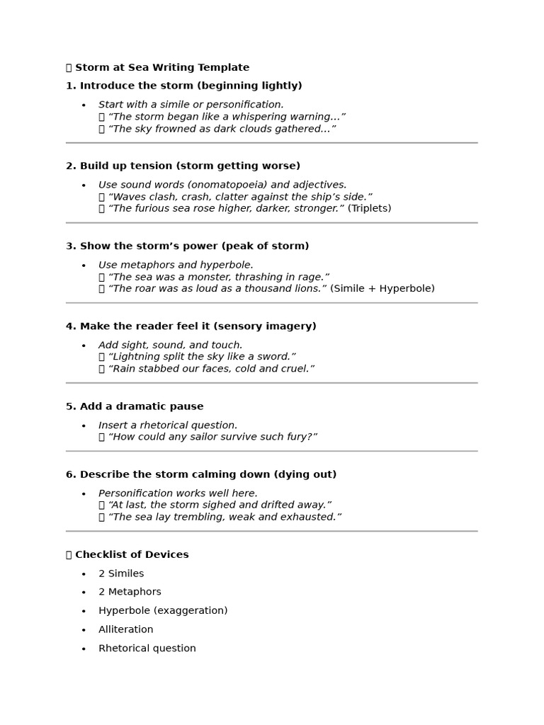 Storm at Sea Writing Guide | PDF