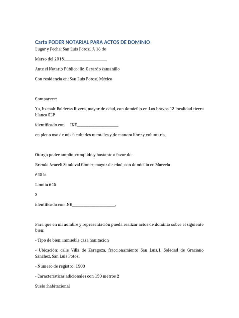 Poder Notarial para Actos de Dominio | PDF