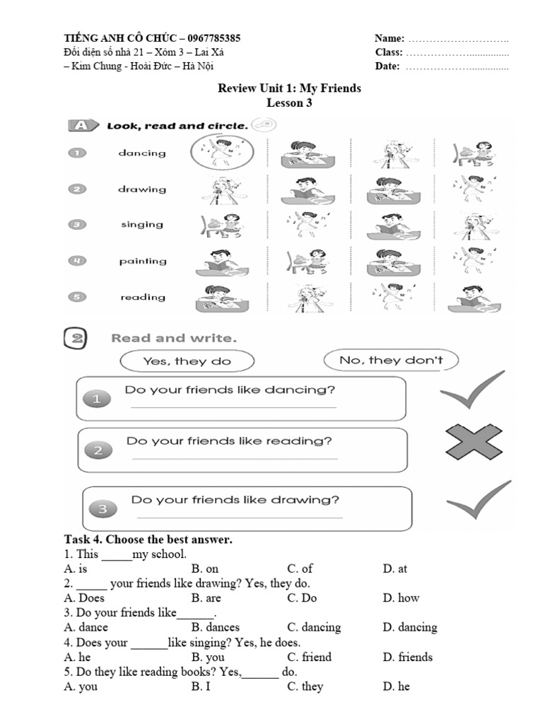 Review Unit 1: My Friends Lesson 3: TIẾNG ANH CÔ CHÚC - 0967785385 Name ...