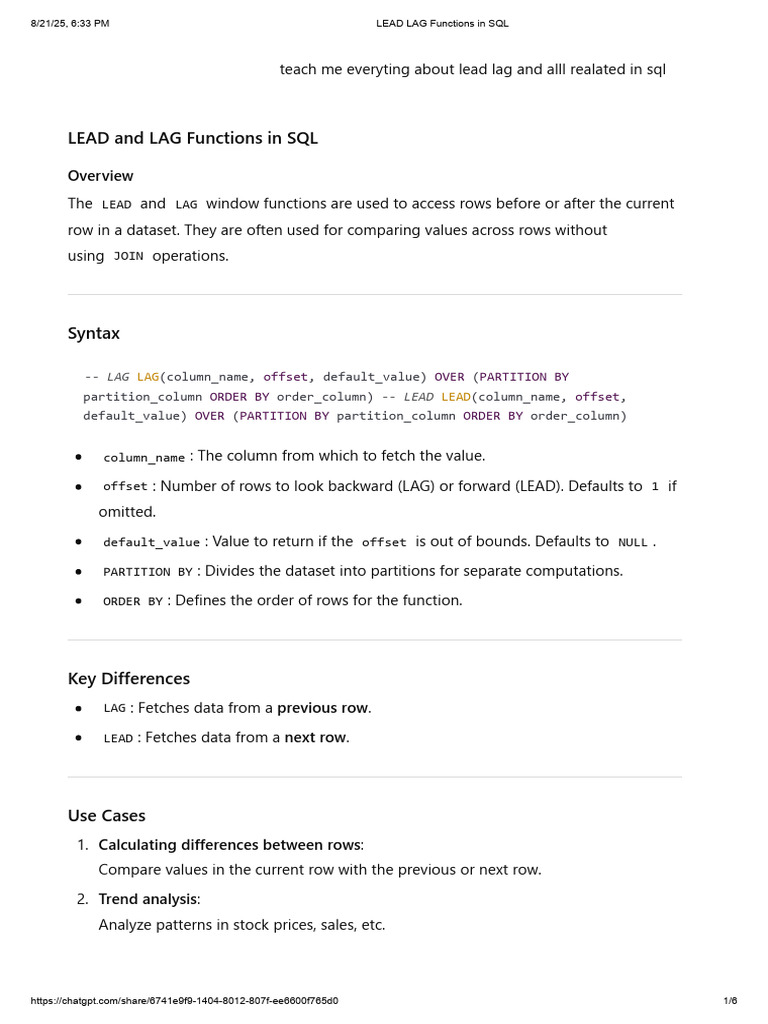 Lead Lag Functions in SQL | PDF | Sql | Software Engineering