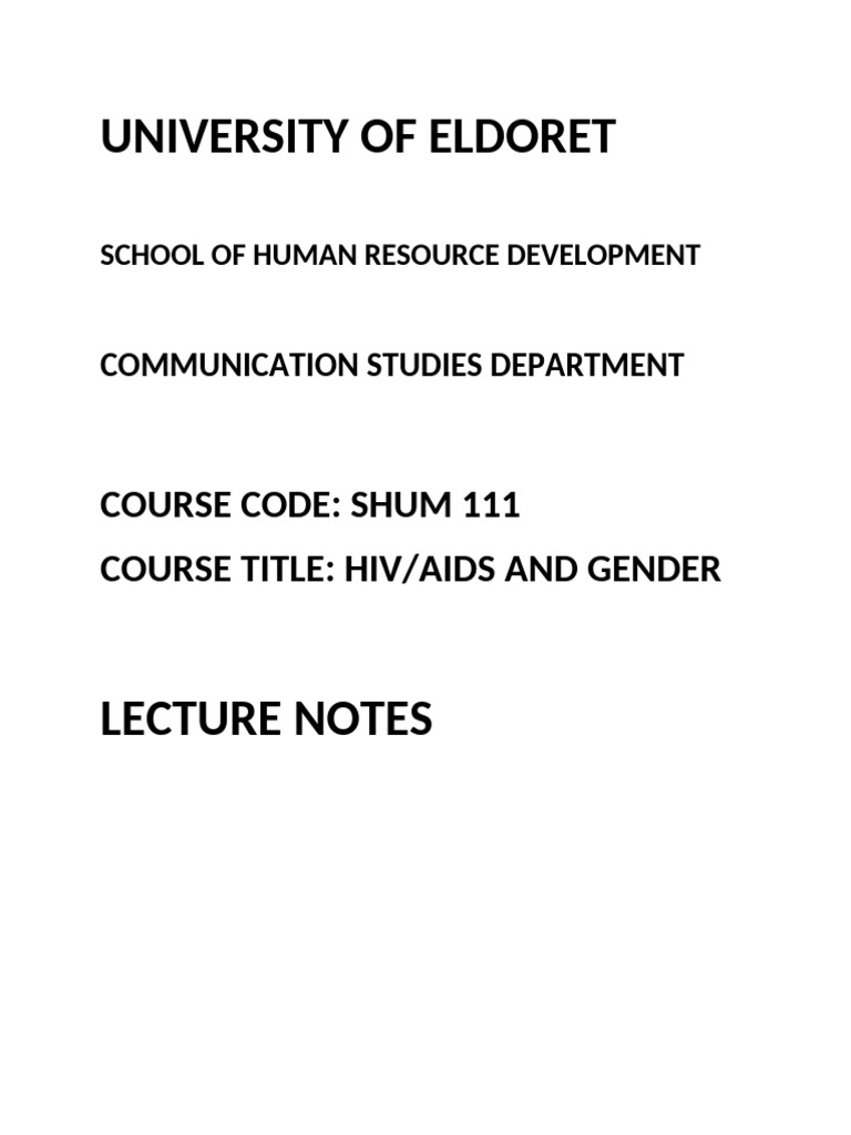 HIV/AIDS and Gender Lecture Notes | PDF | Hiv/Aids | Hiv