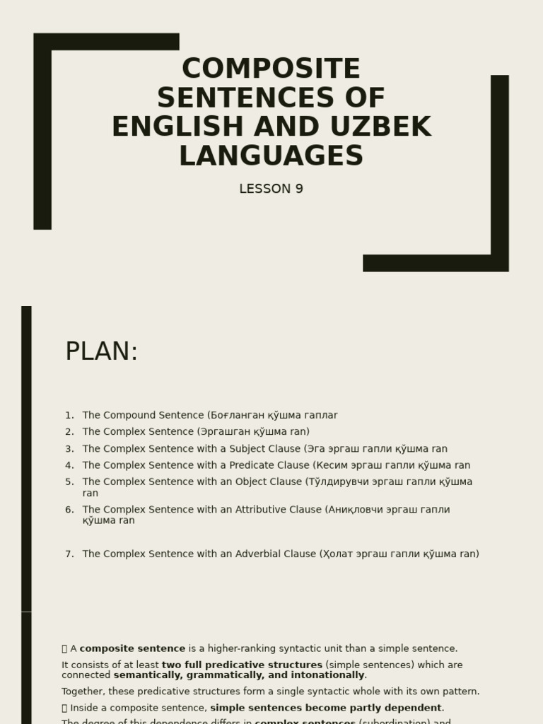 Composite Sentences in English and Uzbek | PDF | Subject (Grammar) | Clause