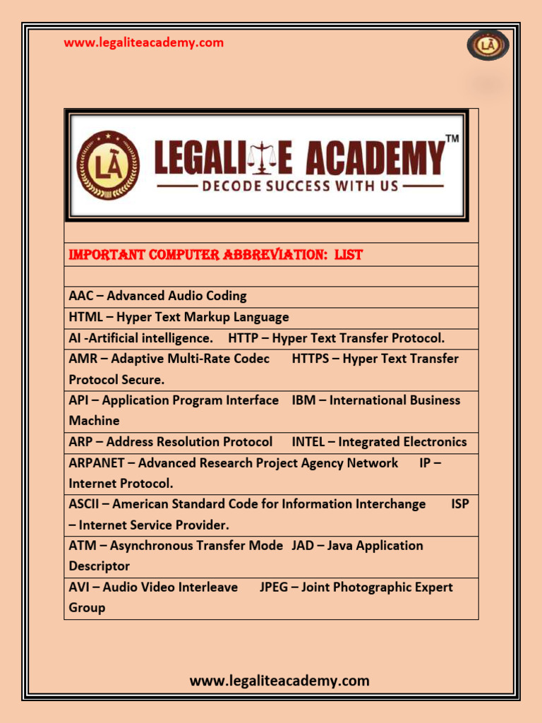 Important Computer Abbreviation | PDF | Information And Communications ...