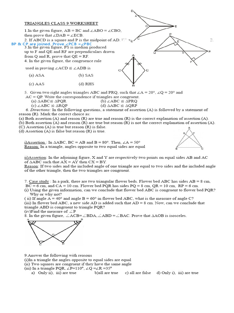 Class 9 Triangle Worksheet Solutions | PDF | Triangle | Euclidean Plane ...