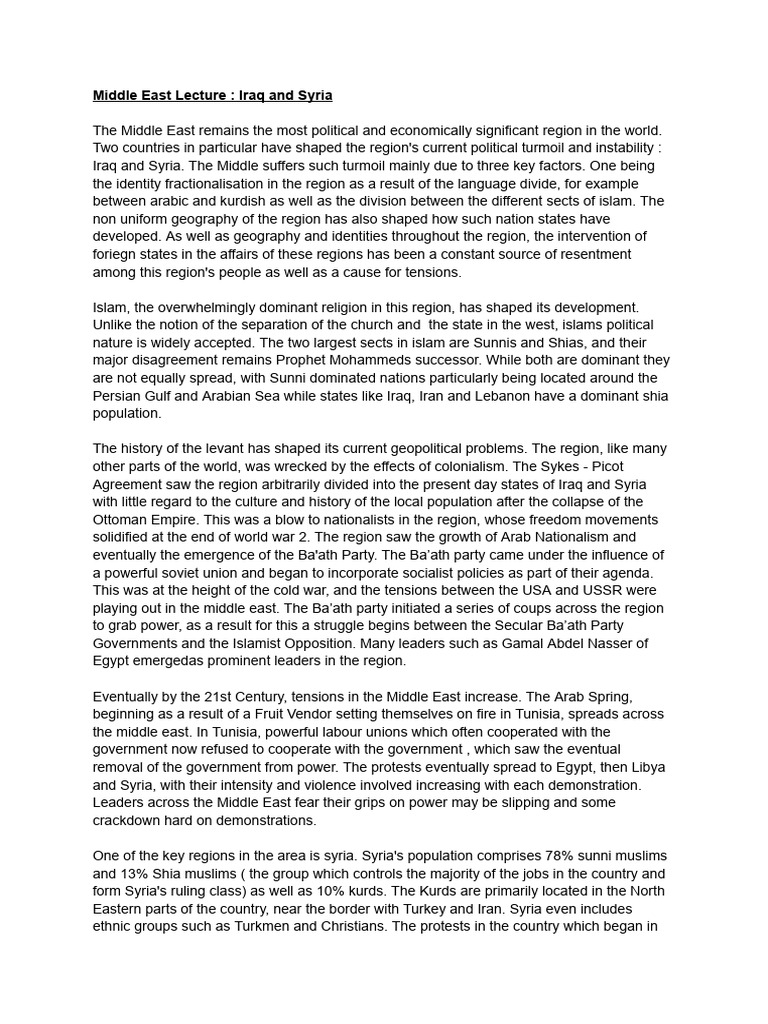 Middle East Lecture Summary Sheet | PDF | Syria | Iraq