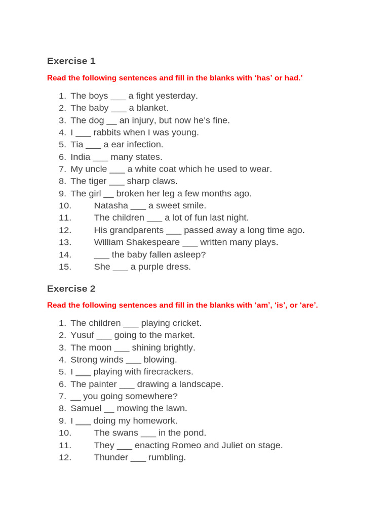 Grammar Exercises: Fill in the Blanks | PDF