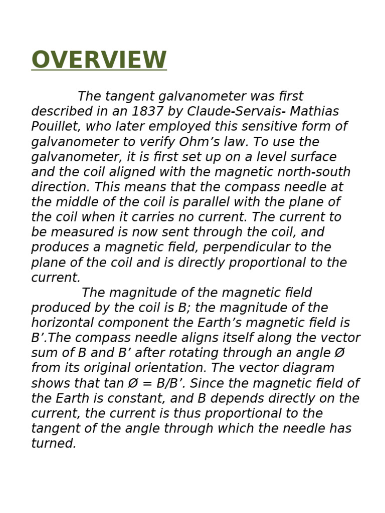 Tangent Galvanometer Experiment Guide | PDF | Electromagnetism ...