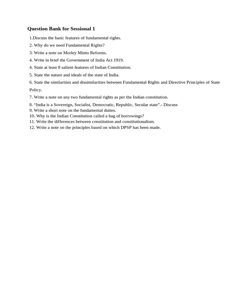 Question Bank For Sessional 1 2025 Odd | PDF