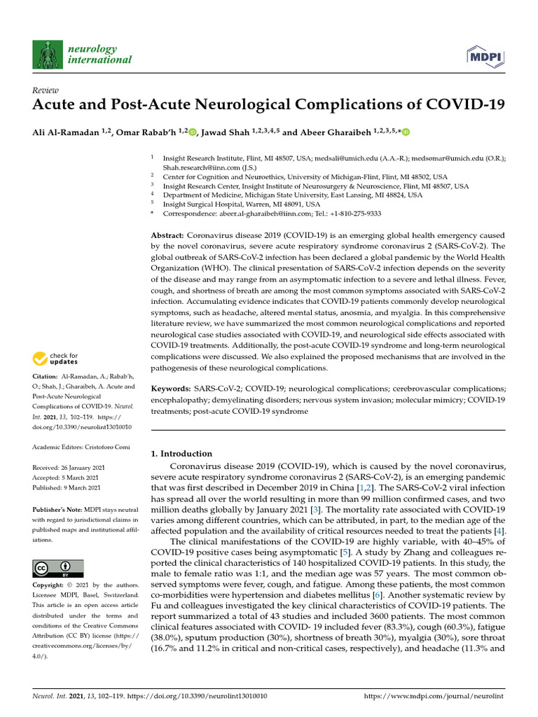 COVID-19 Neurological Complications Review | PDF | Stroke | Virus