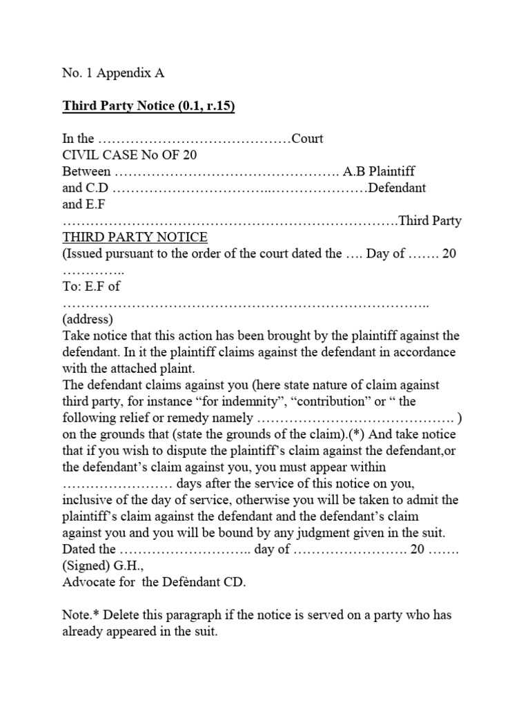 Form 1a - Third Party Notice | PDF