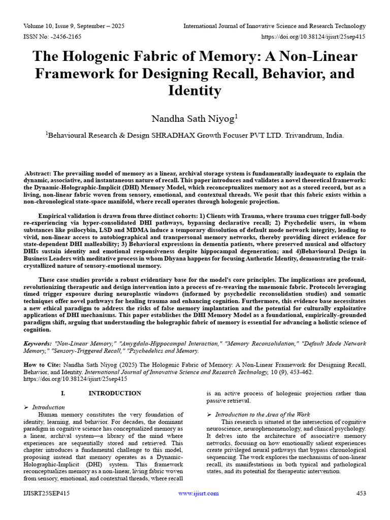 The Hologenic Fabric of Memory: A Non-Linear Framework For Designing ...