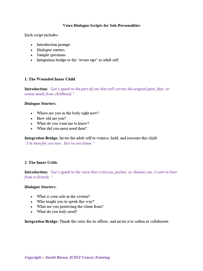 Voice Dialogue Scripts for Healing | PDF