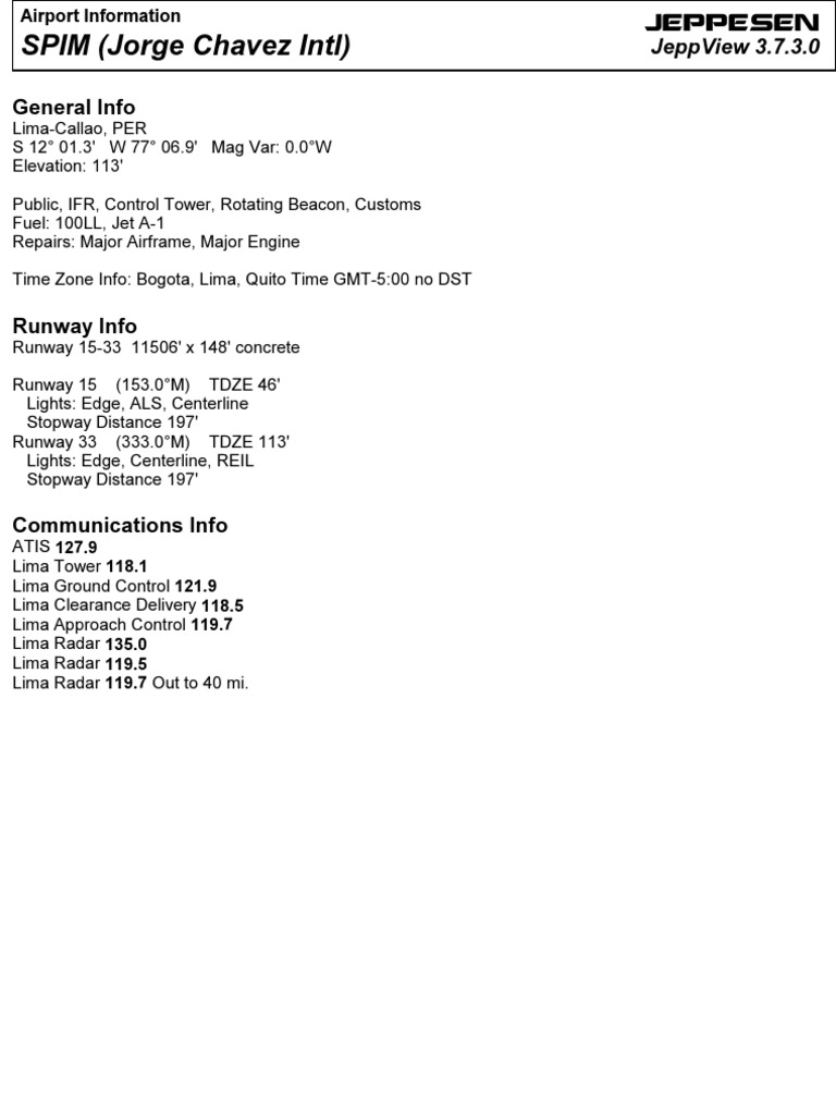 SPIM Airport Chart (Lima, Peru) | PDF | Takeoff | Air Traffic Control